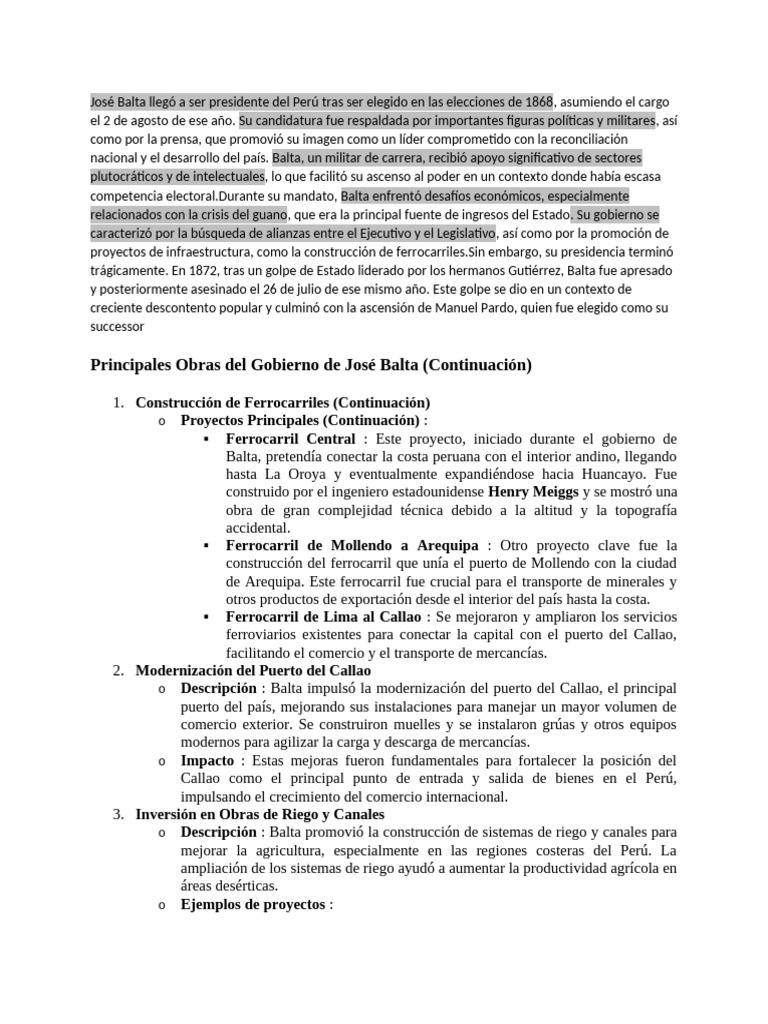 José Balta Llegó A Ser Presidente Del Perú Tras Ser Elegido en Las ...