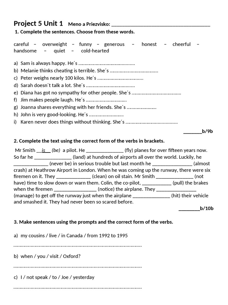Project 5 Unit 1 (9.ročník) | PDF