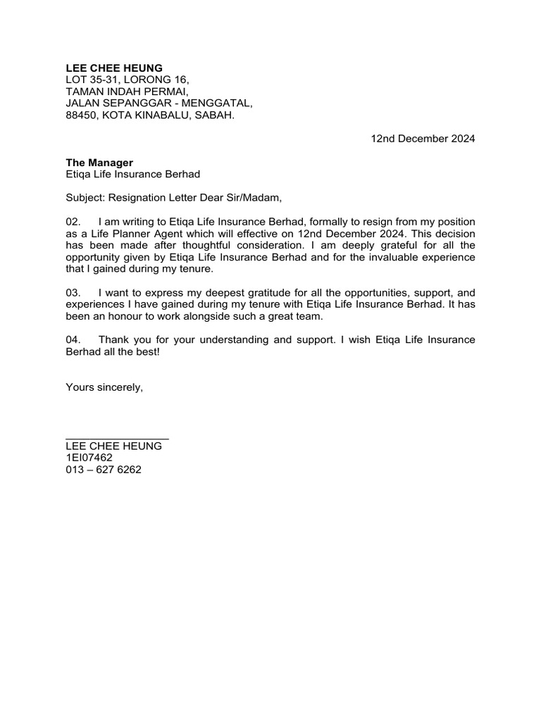 Resignation- LCH | PDF