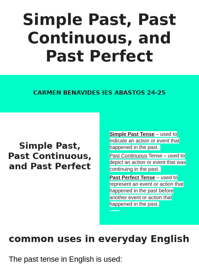 Understanding Past Tenses in English | PDF | Grammatical Tense ...