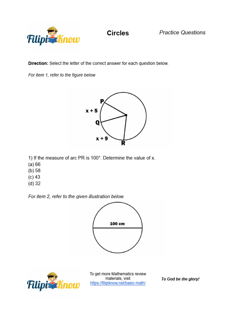 Circle Practice Questions And Answers Pdf
