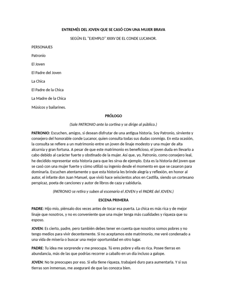 Entremés Del Joven Que Se Casó Con Una Mujer Brava | PDF | Pollo ...