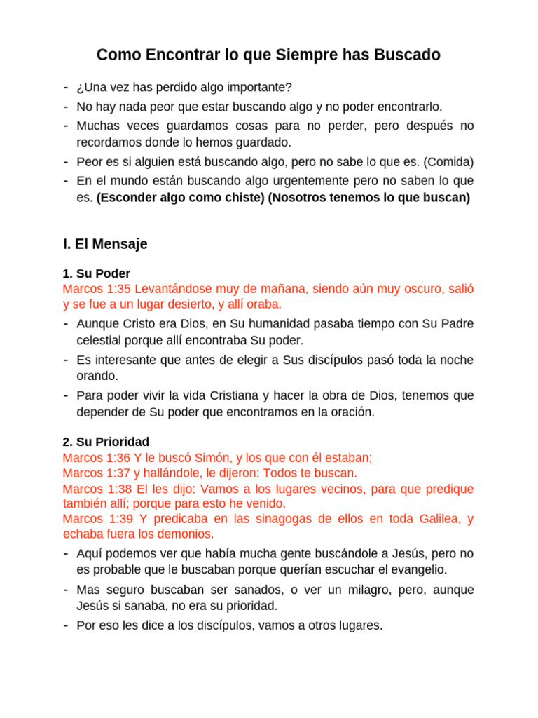 (6) Como Encontrar Lo Que Siempre Has Buscado (Marcos 1.35-45) | PDF ...