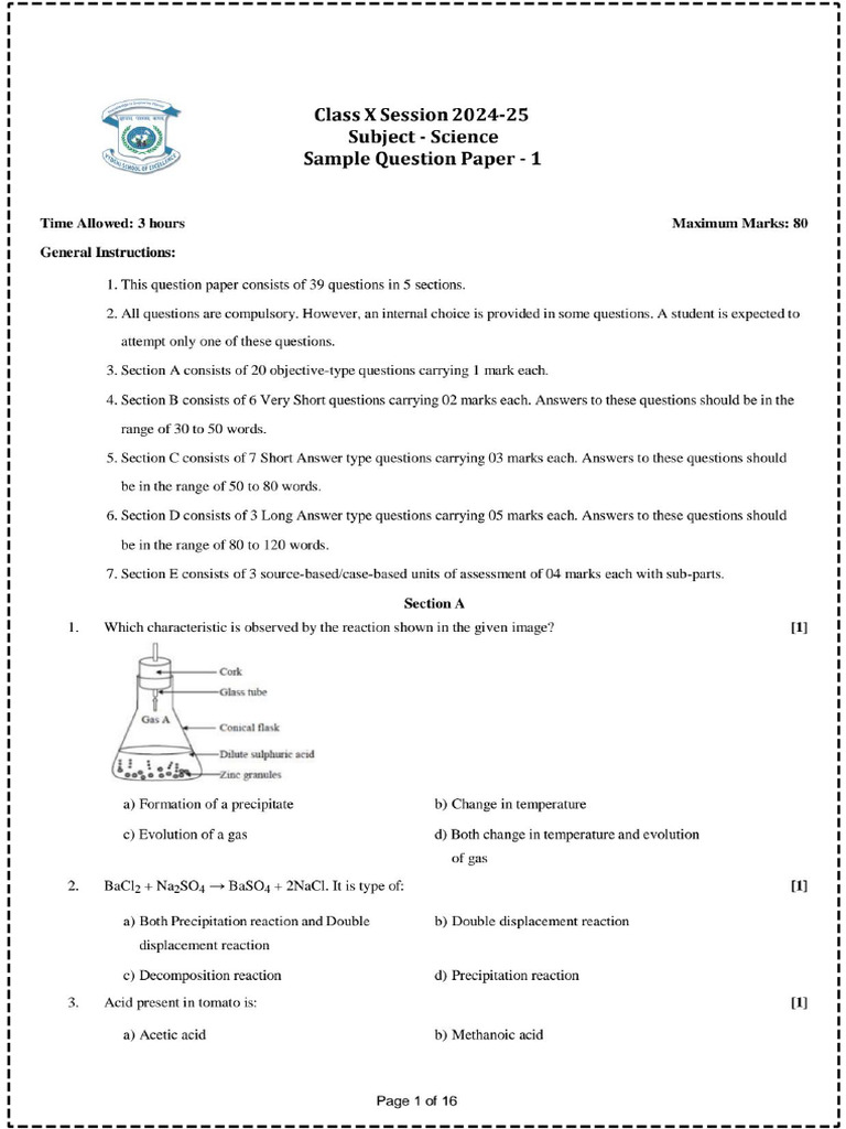 Science Sample Paper | PDF