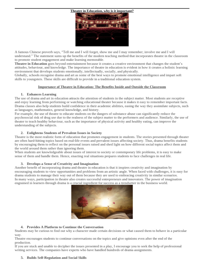 Importance of Theatre in Education | PDF | Learning | Creativity