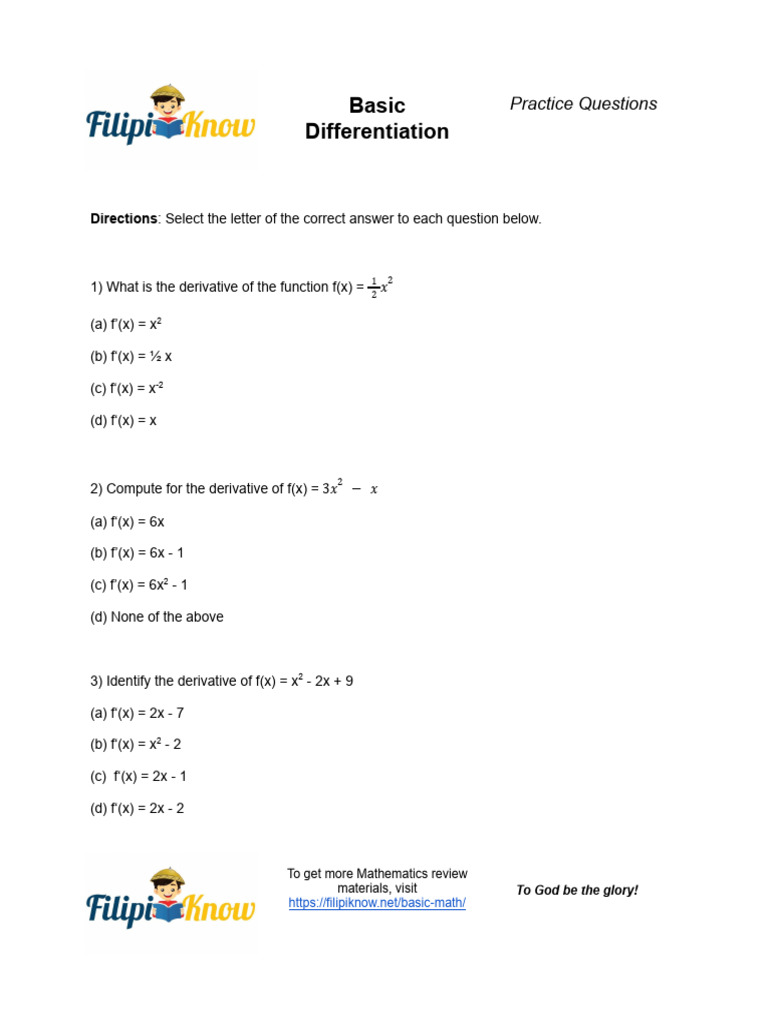 Basic-Differentiation-Practice-Questions | PDF