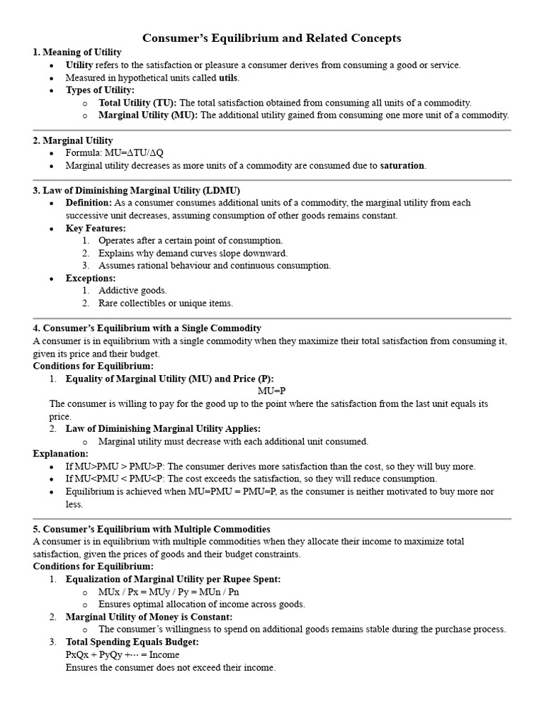 Short Notes | PDF | Utility | Economic Equilibrium