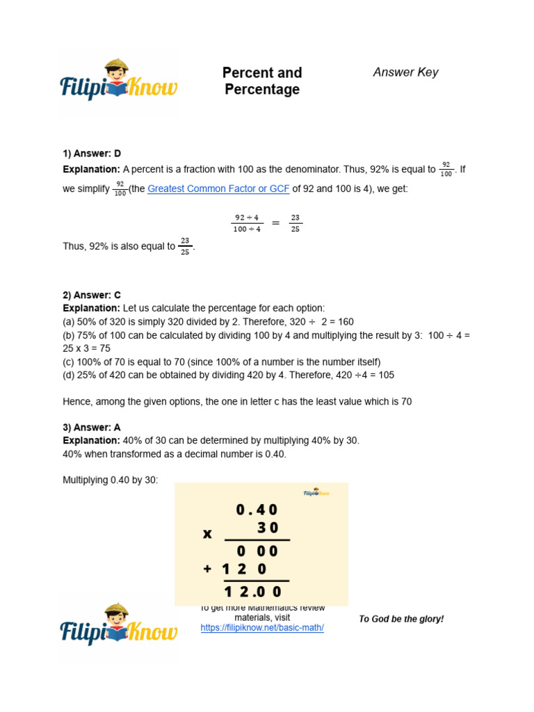 Percent-Answer-Key | PDF | Percentage | Numbers