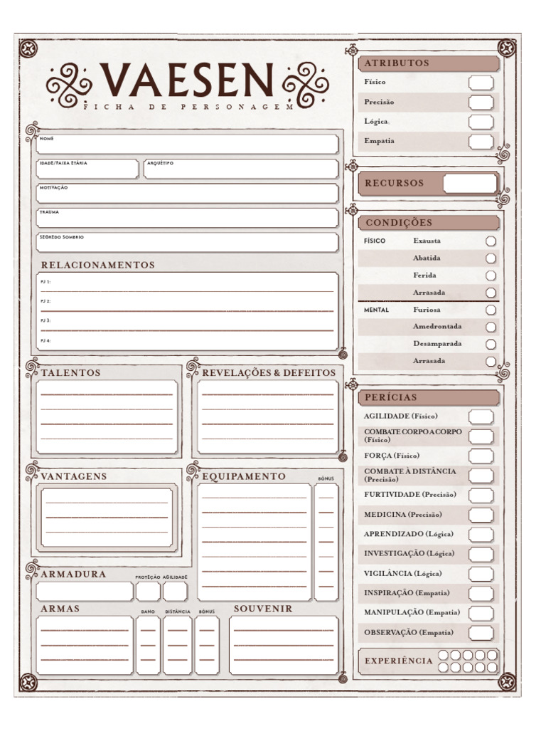 Ficha de Personagem Vasen RPG | PDF