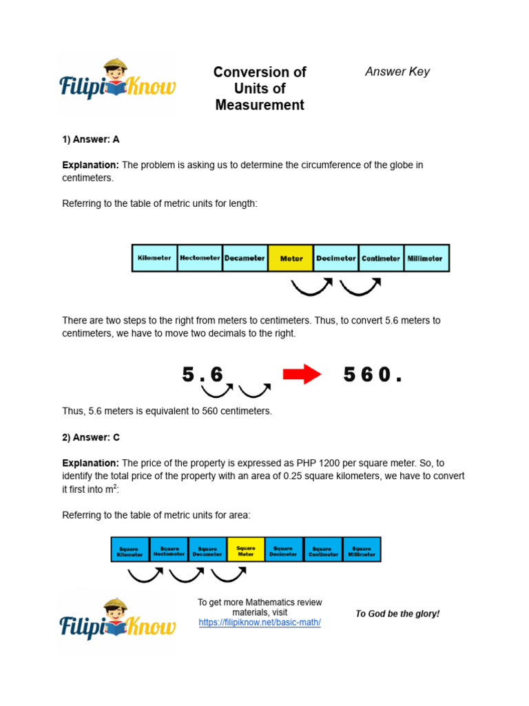 Conversion-of-Units-of-Measurement-Answer-Key | PDF | Quantity | Units ...