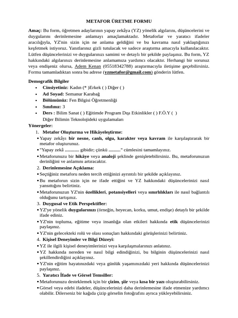 Metafor Üretme Formu | PDF