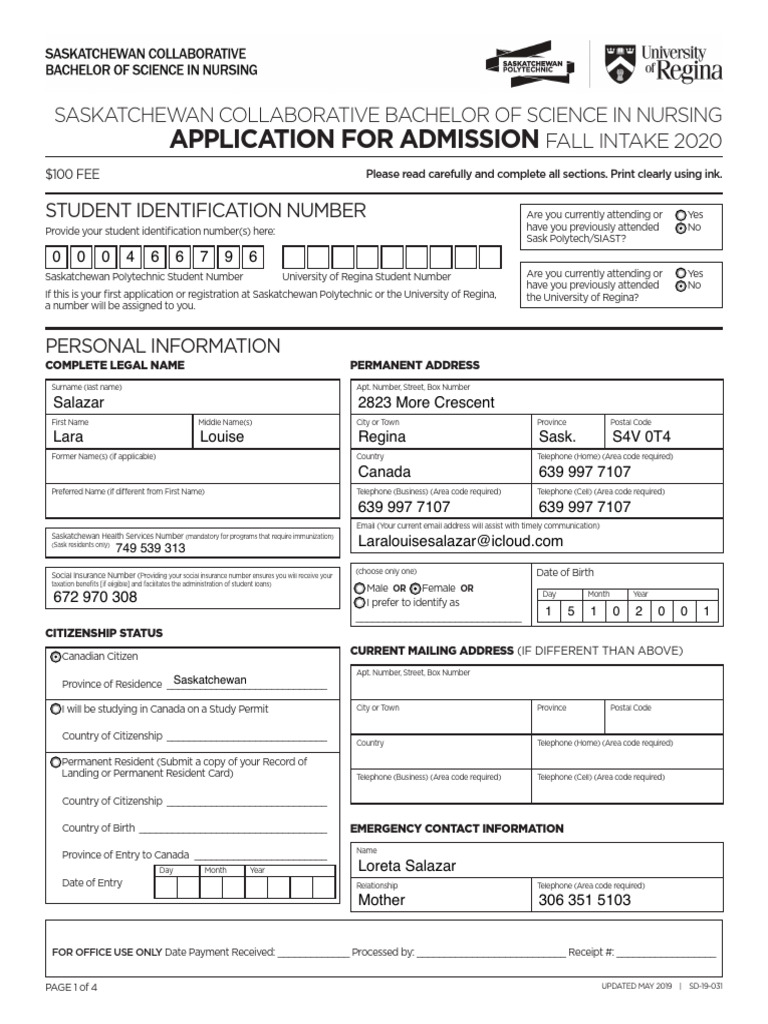 Saskatchewan Nursing Program Application | PDF | University And College ...
