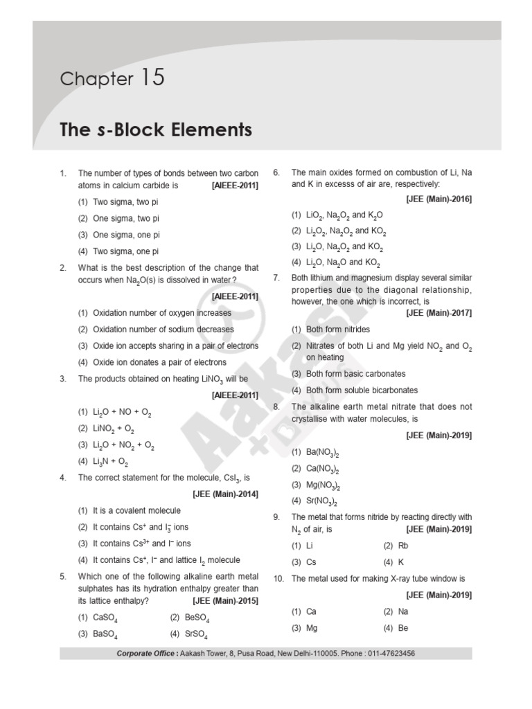 C - Ch-15 - The S-Block Elements | PDF | Sodium | Magnesium
