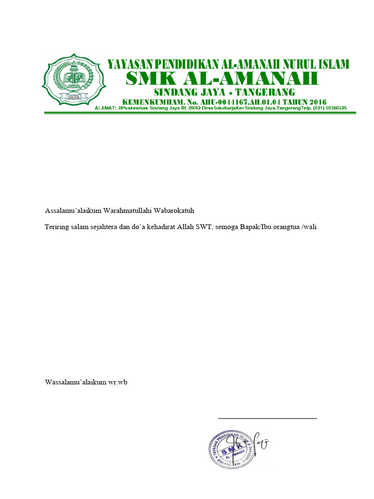 SURAT UNDANGAN PENGAMBILAN RAPORT-1 | PDF