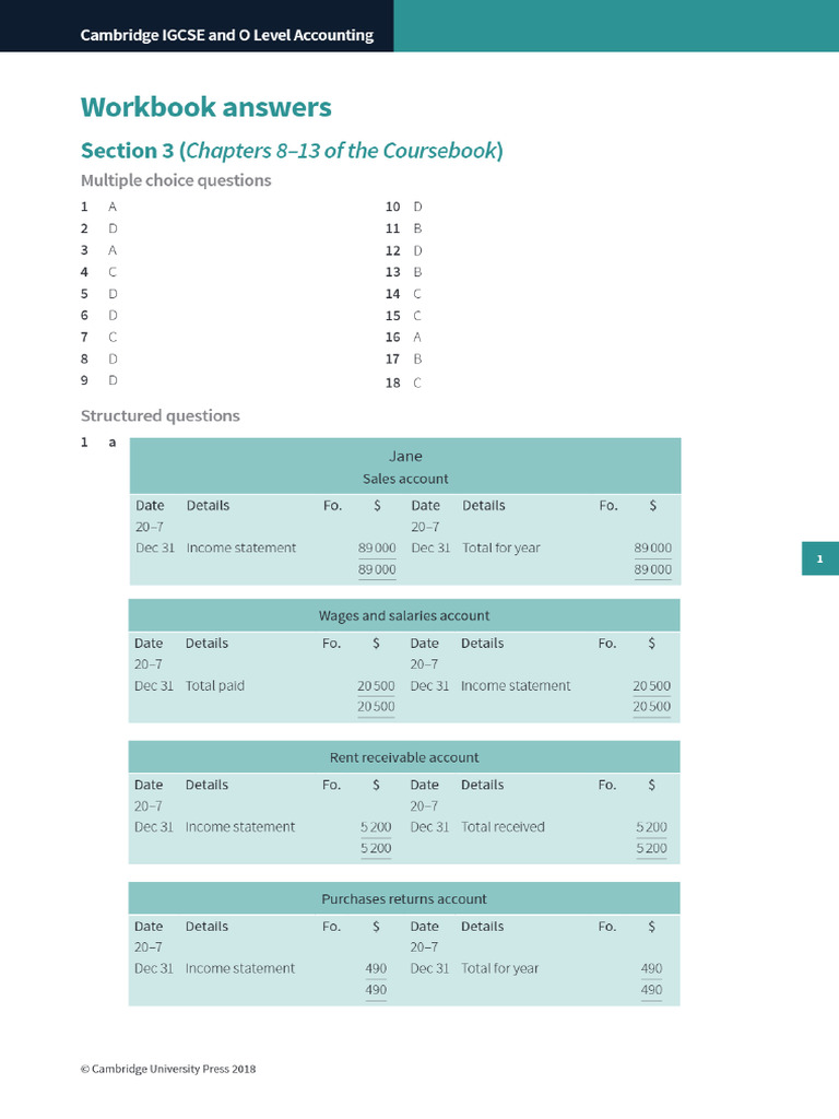 Accounting Workbook Section 3 Answers | PDF