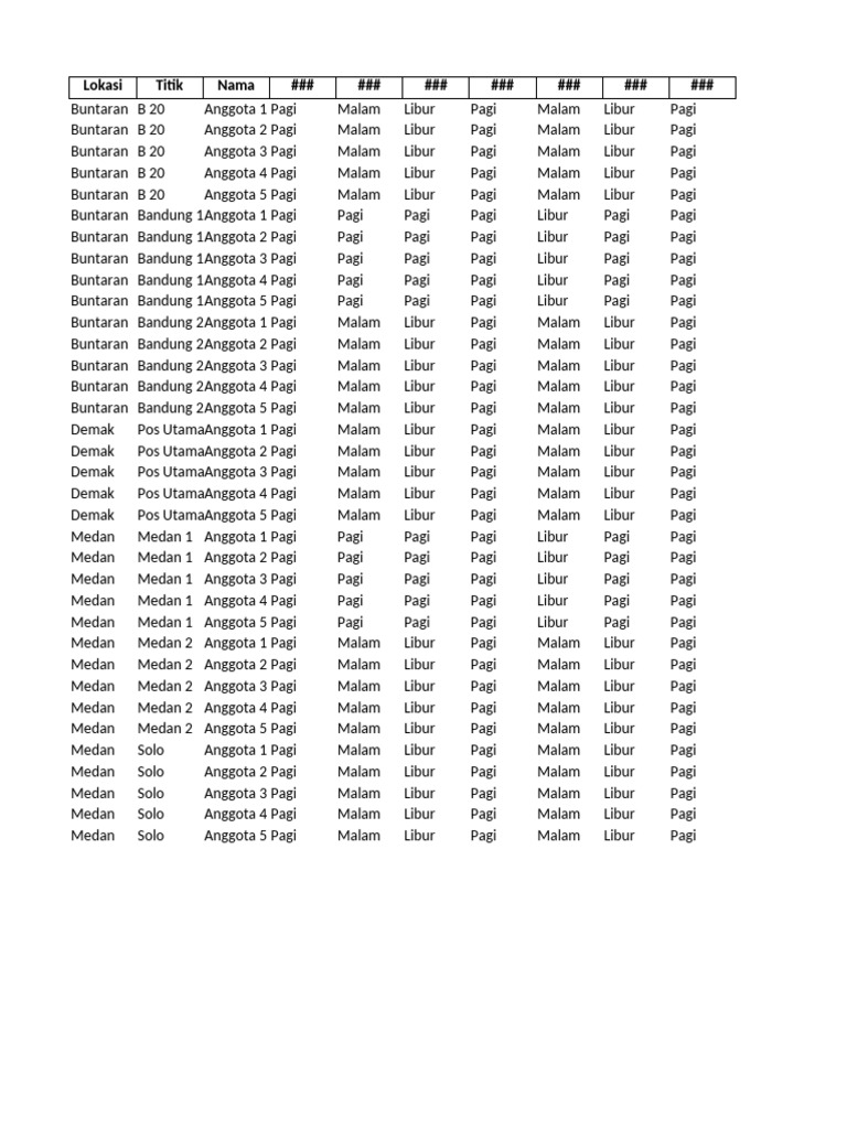 Jadwal Shift Security Memanjang | PDF