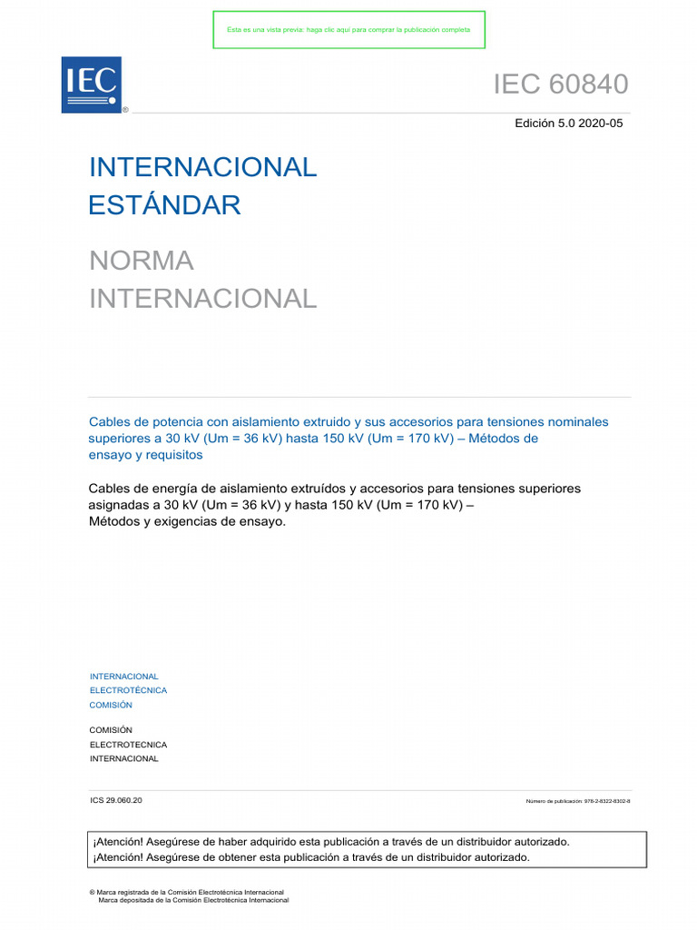 Info - Iec60840 en Español | PDF | Aislador (Electricidad) | Comisión Electrotécnica Internacional