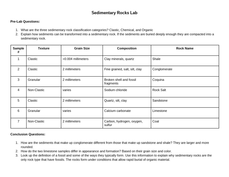 Sedimentary Rocks Lab | PDF