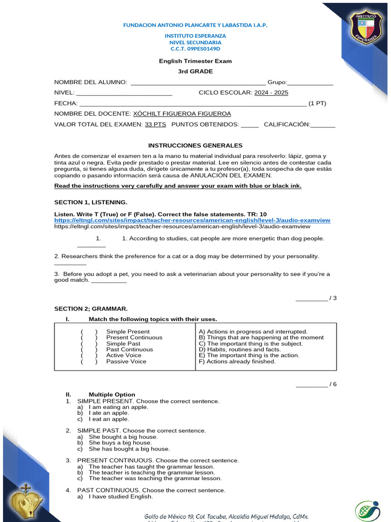1st Trimester Exam 3rd Grade | PDF | Adolescence