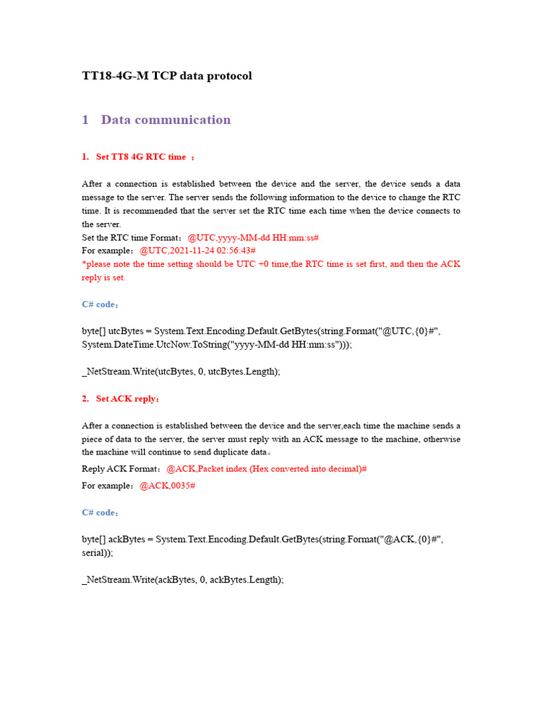 TT18-4G-M TCP Data Protocol - v1.2 | PDF | Transmission Control ...