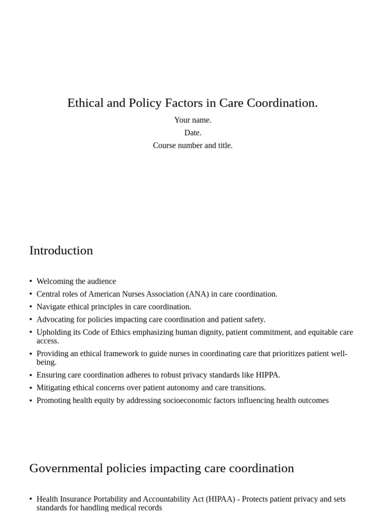 Ethical and Policy Factors in Care Coordination | PDF | Nursing ...