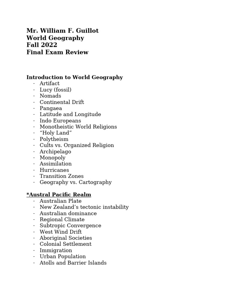 World Geography Final Exam Review | PDF | Geography | Europe