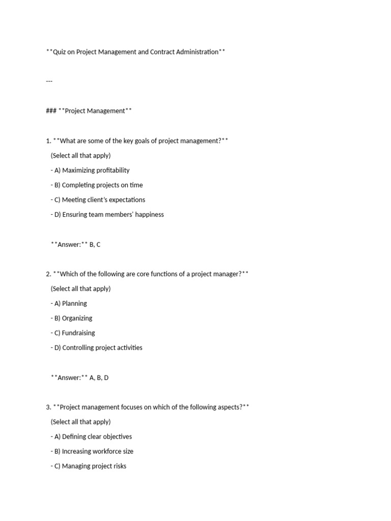 Quiz 2 (20 Questions) Day 2 Answer Key | PDF | Project Management ...