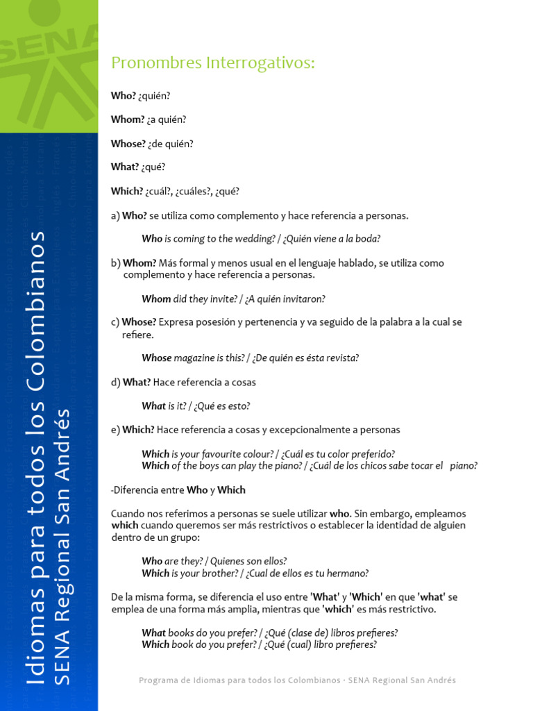 Pronombres Interrogativos | PDF | Lingüística | Idiomas