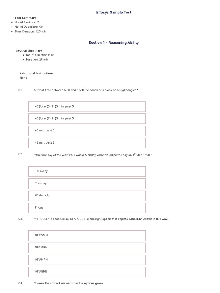 Infosys Sample Test | PDF | Marie Curie