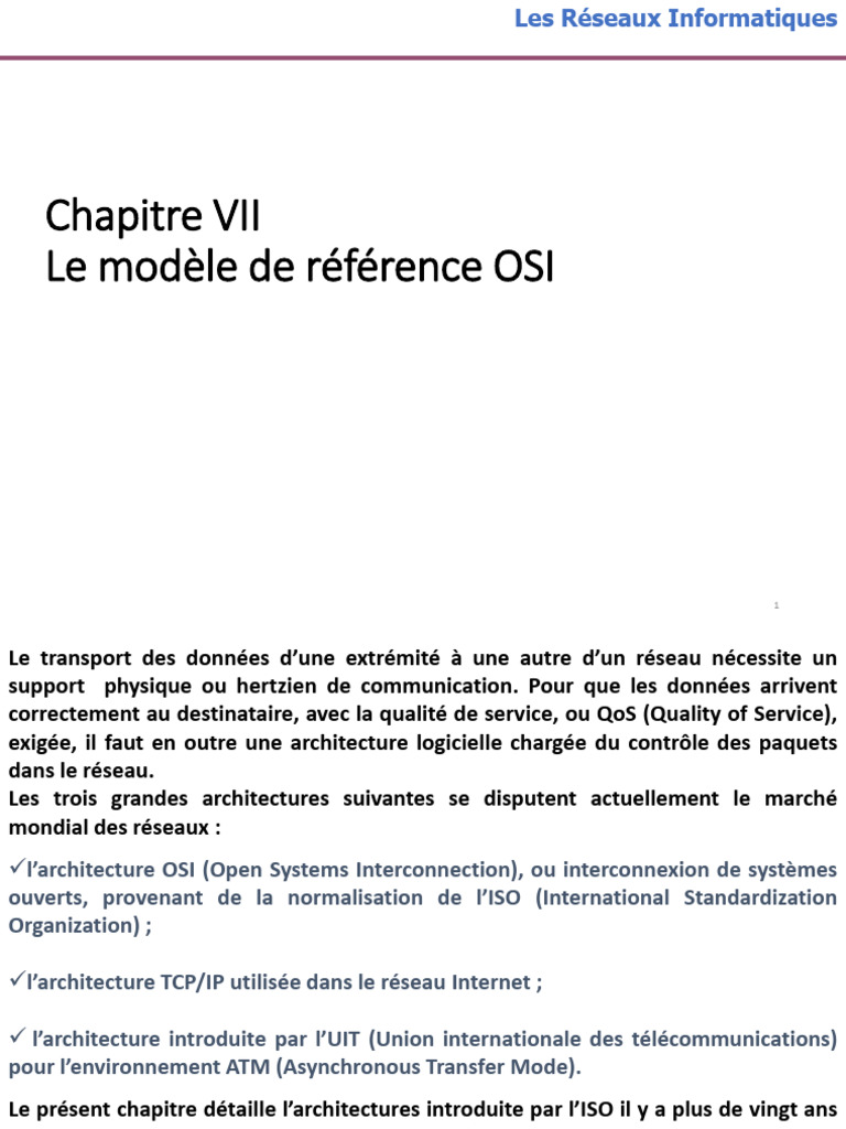 Chapitre VII Le Modèle de Référence OSI | PDF | Modèle OSI | Informatique