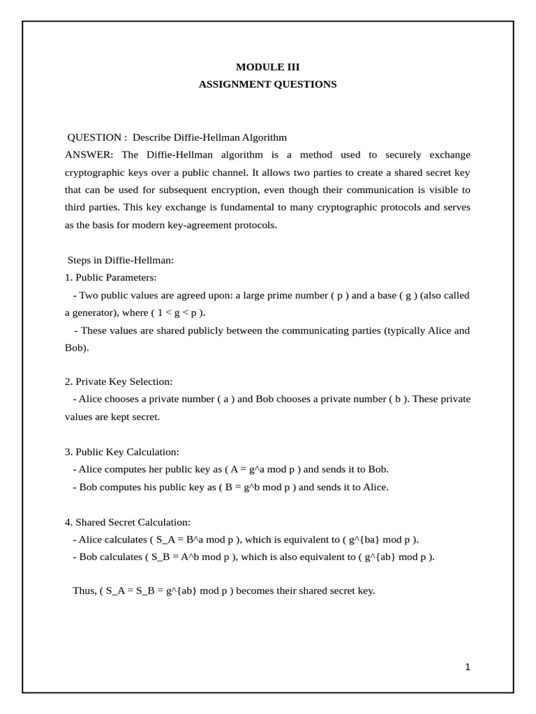 MODULE III Question | PDF | Key (Cryptography) | Cryptography