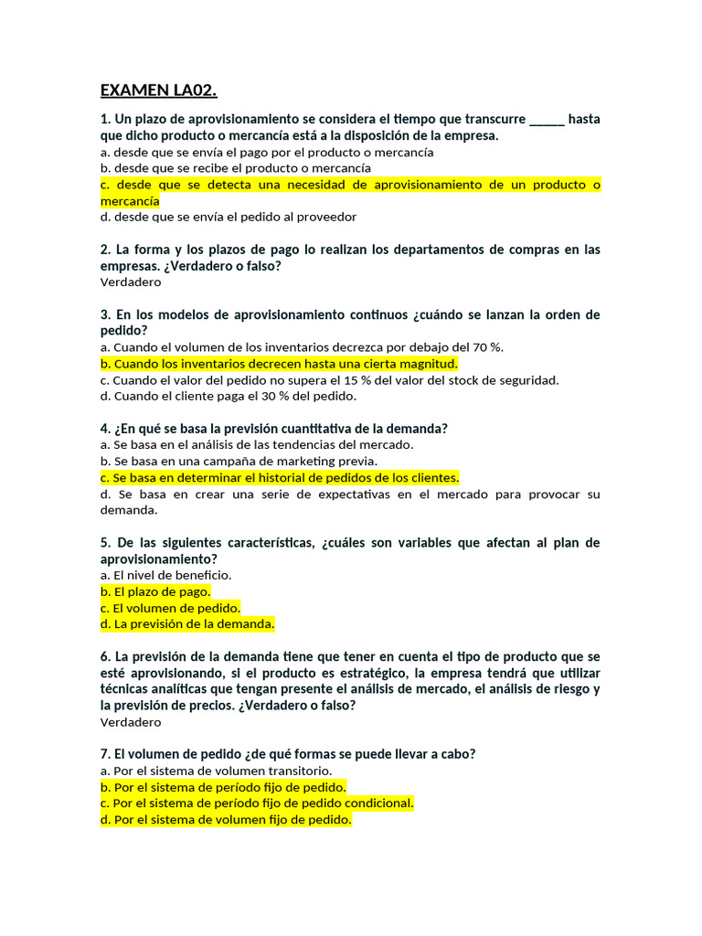 Examen La02 | PDF | Obtención | Business