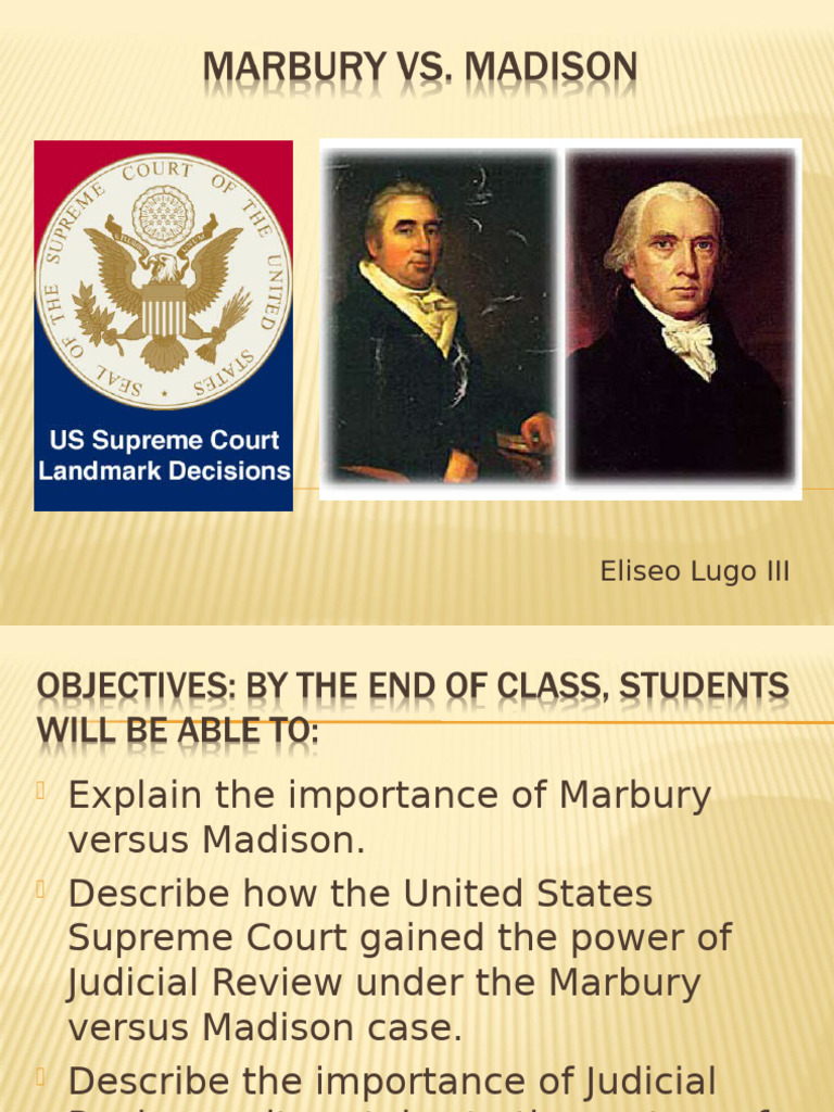 Marbury vs Madison Supreme Court Case Presentation | PDF