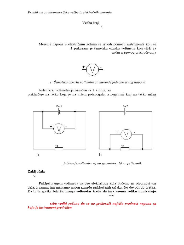Merenje Jednosmernih Napona: Praktikum Za Laboratorijske Vežbe Iz Električnih Merenja | PDF