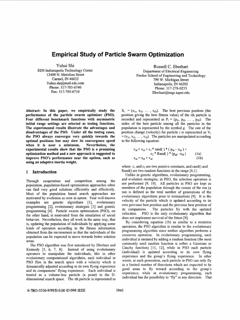 Empirical Study of Particle Swarm Optimization | PDF | Algorithms | Applied Mathematics