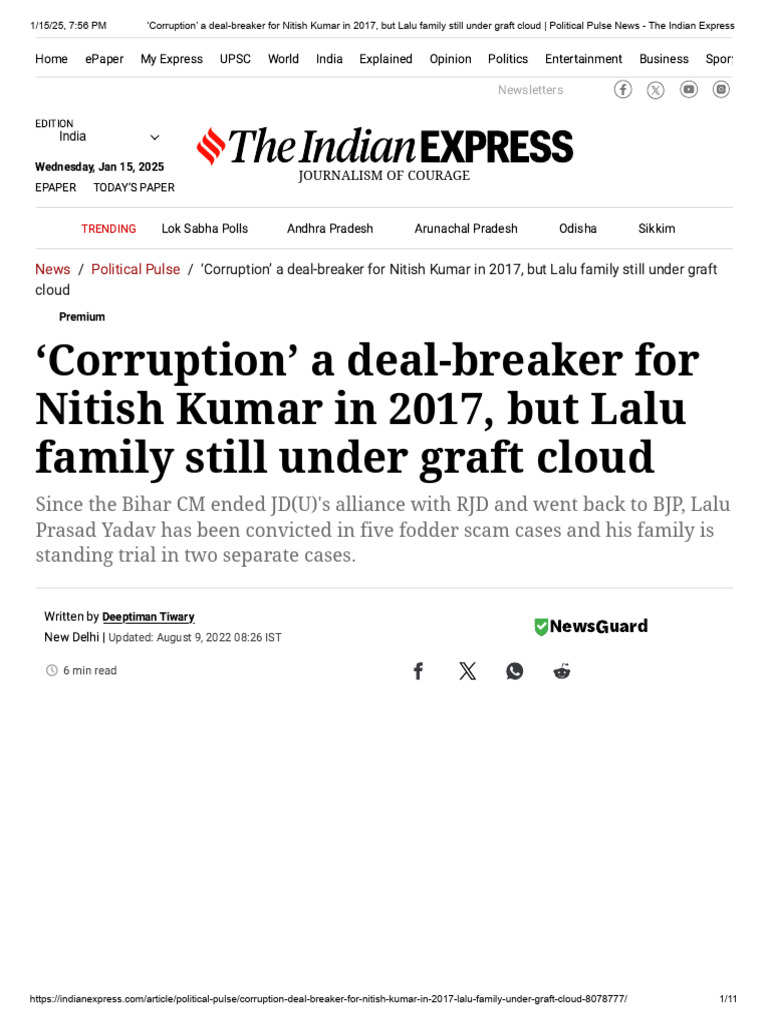 ‘Corruption’ a Deal-breaker for Nitish Kumar in 2017, But Lalu Family Still Under Graft Cloud ...