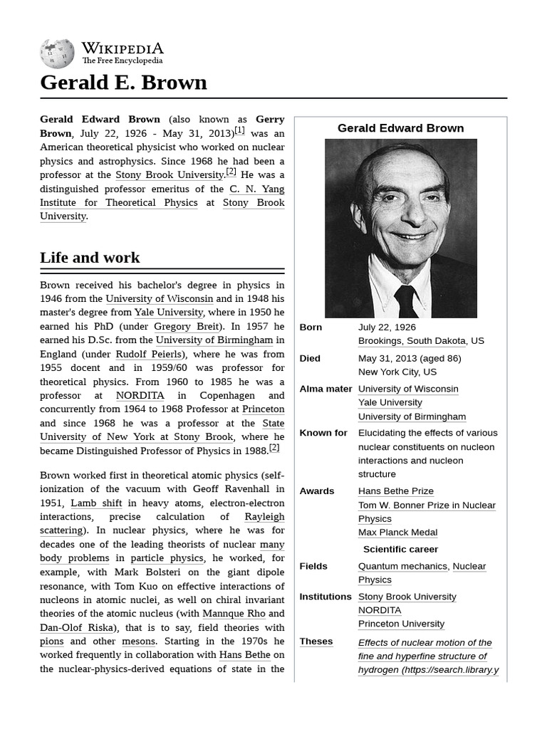 Gerald_E._Brown | PDF | Theoretical Physics | Physical Sciences