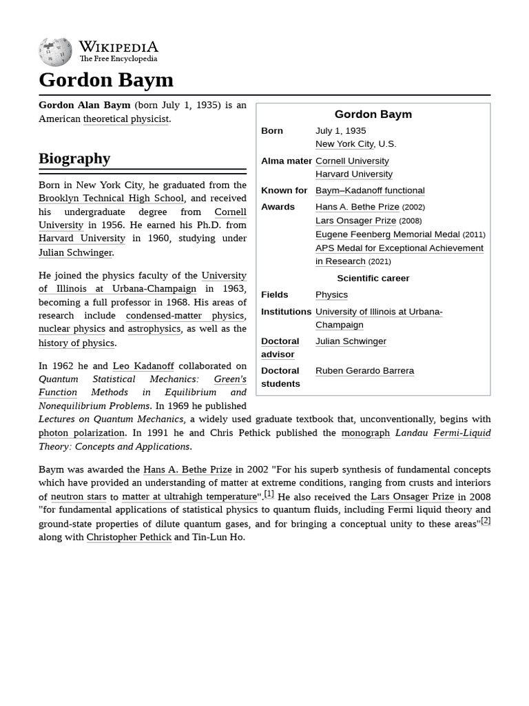 Gordon_Baym | PDF | Theoretical Physics | Physics