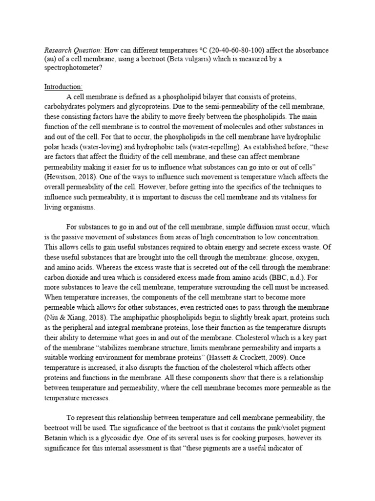 Maya.A Biology IA-FINAL DRAFT | PDF | Cell Membrane