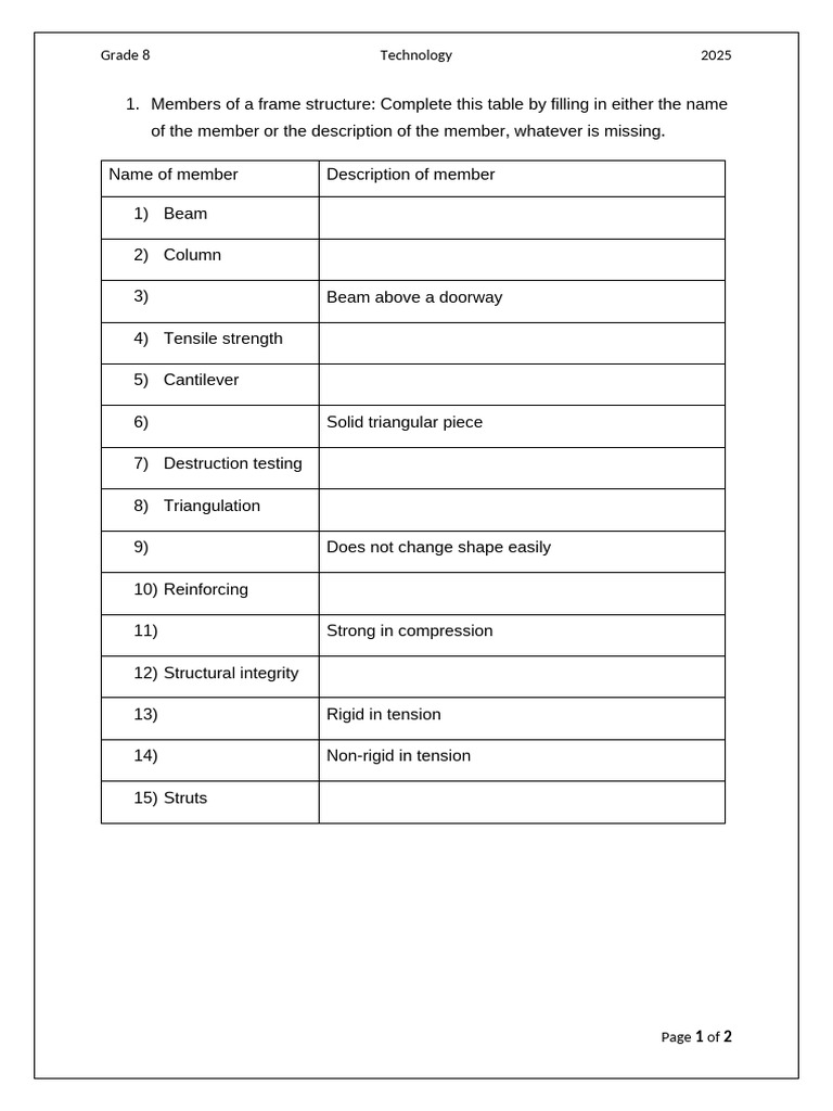 03 Members of A Frame Structure Activity | PDF | Beam (Structure ...