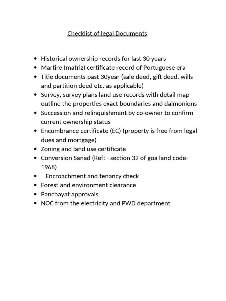 Essential Legal Document Checklist | PDF