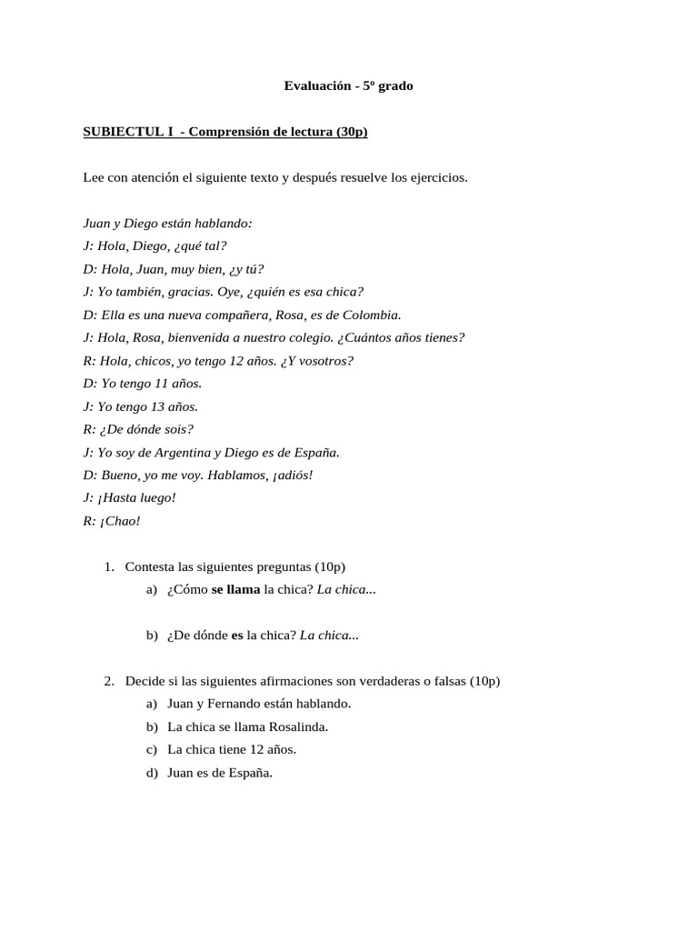 Evaluación español | PDF