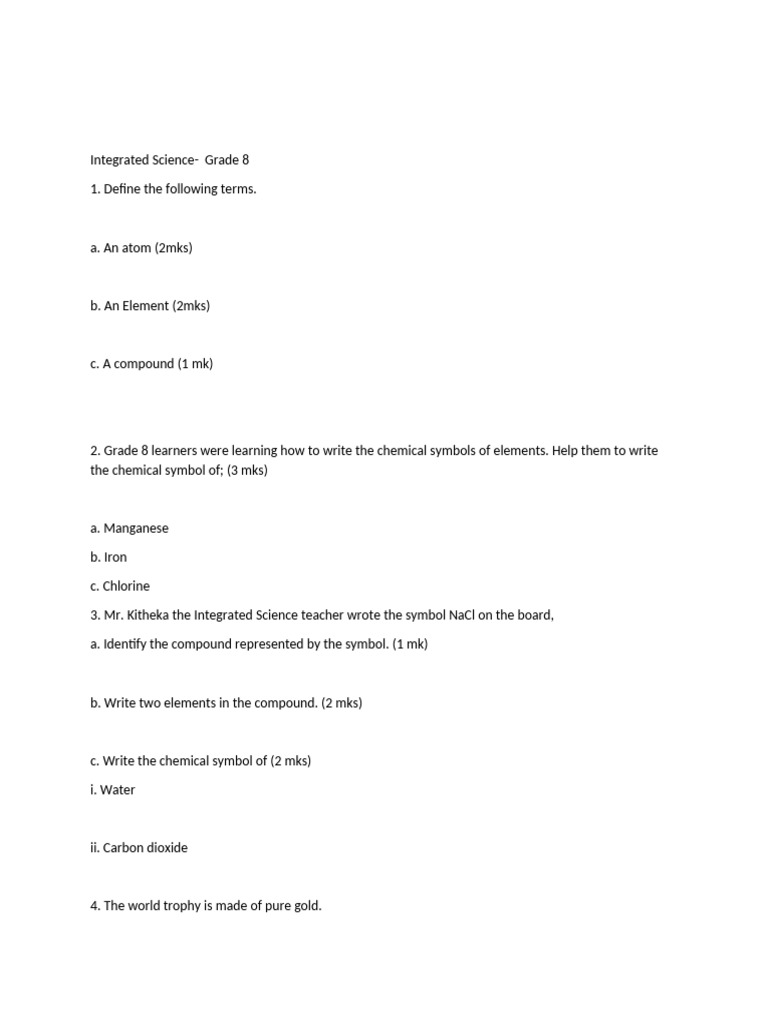 Grade 8 Integrated Science End Term 2 Exams | PDF