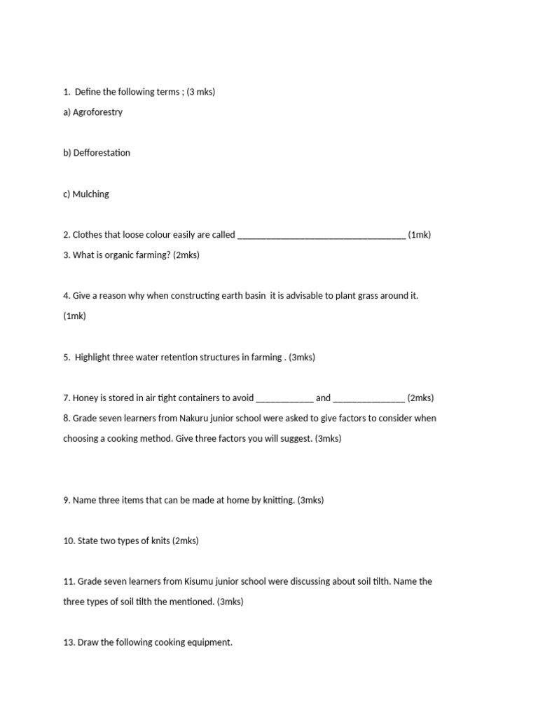 Grade 7 Agriculture Revision Questions | PDF