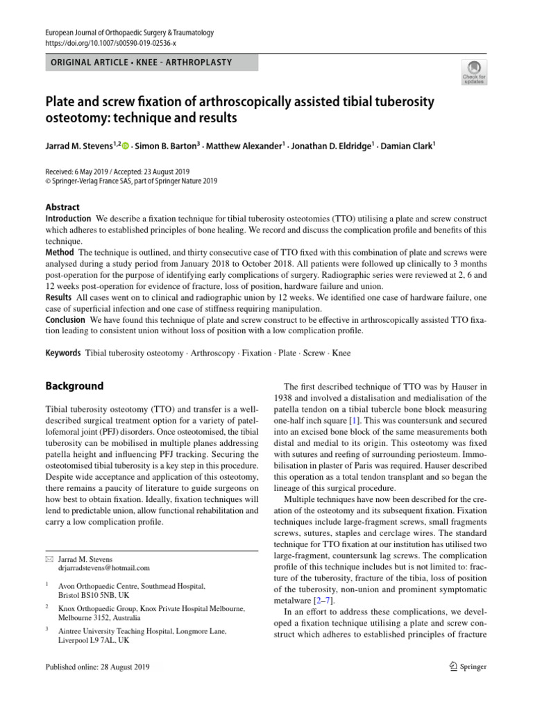 Tibial Tuberosity Osteotomy Fixation Technique | PDF | Knee ...