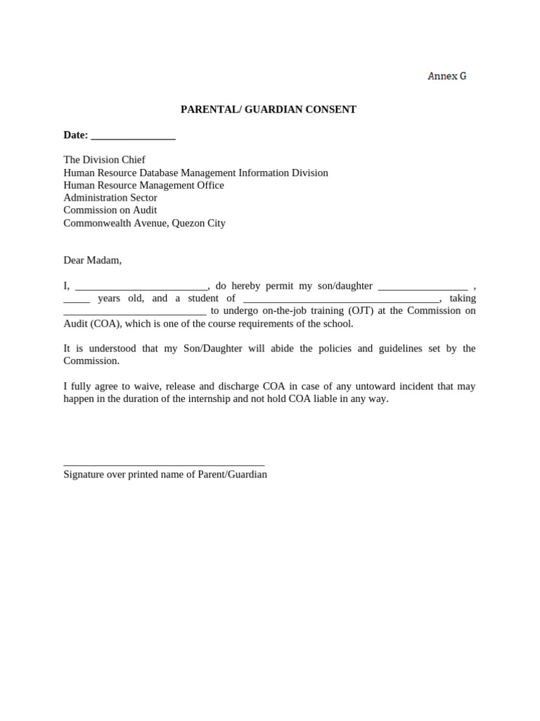 Annex G Parent or Guardian Consent | PDF
