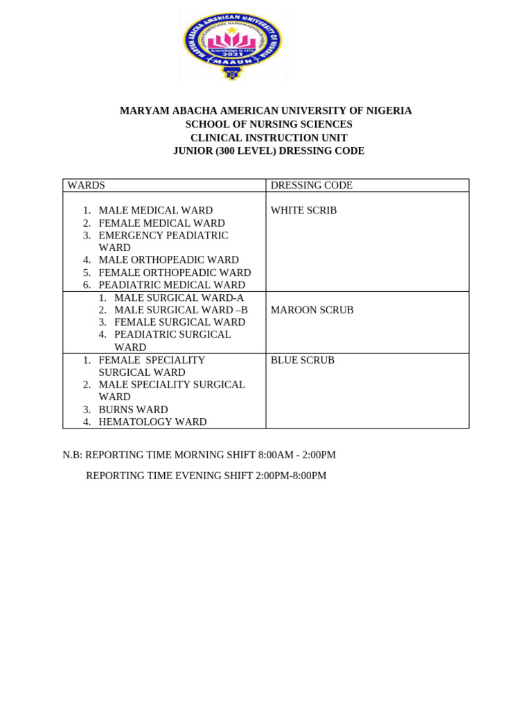 Junior Dressing Code Fall Semester | PDF