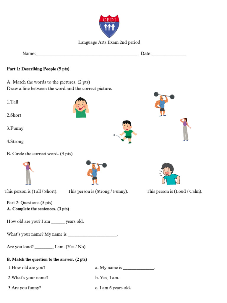 Language Arts Exam 1st | PDF