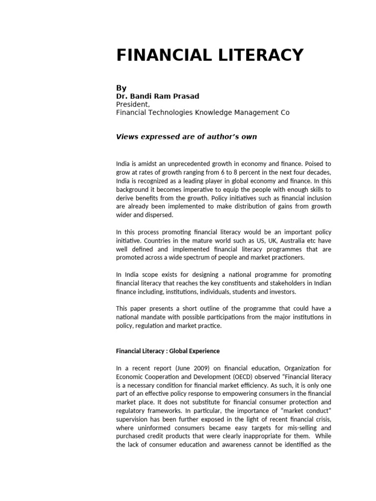 Article On Financial Literacy | PDF | Financial Literacy | Literacy