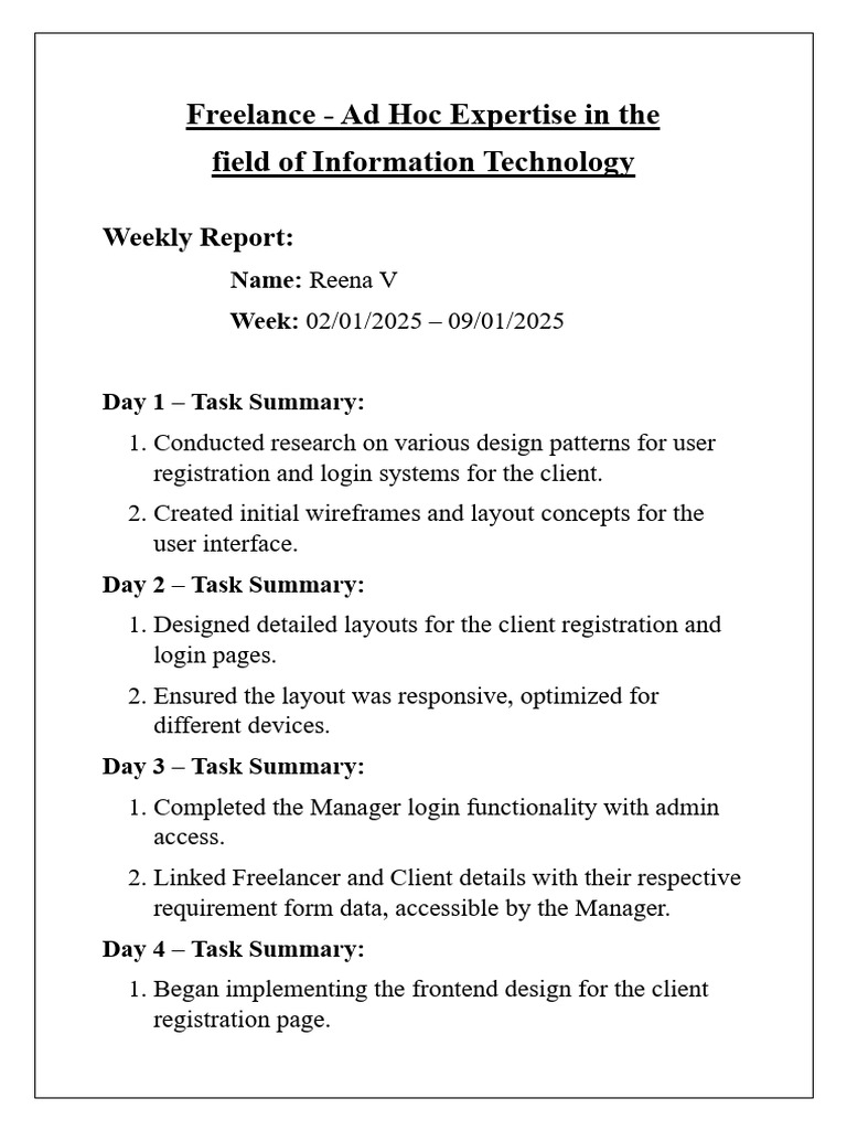 Reena Freelance Project Report Week 2 | PDF